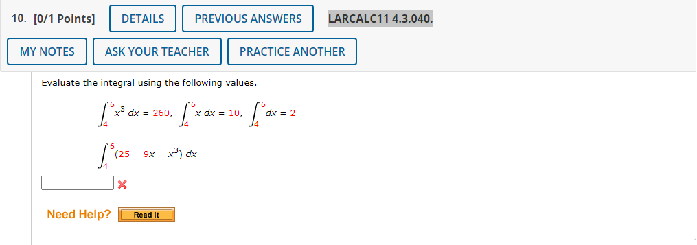 Solved Evaluate the integral using the following values. | Chegg.com
