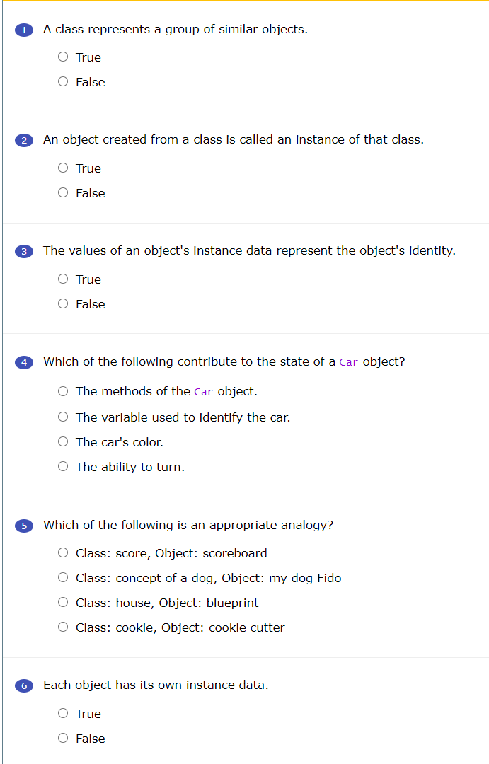 Solved A class represents a group of similar objects. O True | Chegg.com