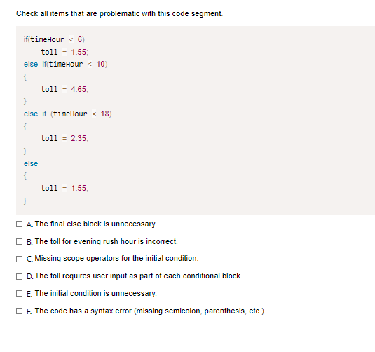 Solved Check all items that are problematic with this code | Chegg.com ...
