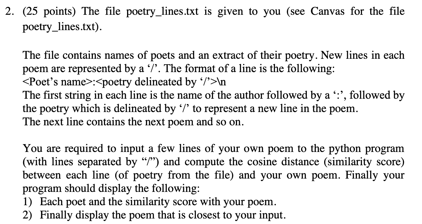 Solved 2. (25 points) The file poetry_lines.txt is given to | Chegg.com