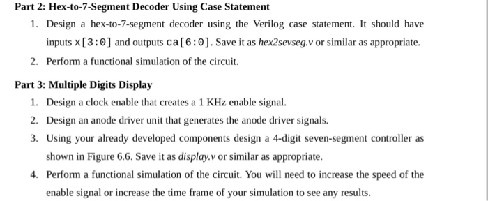 Solved Part 2: Hex-to-7-Segment Decoder Using Case Statement | Chegg.com