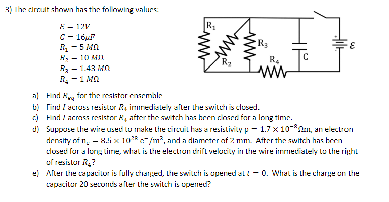 3) The circuit shown has the following values: ε=12 | Chegg.com