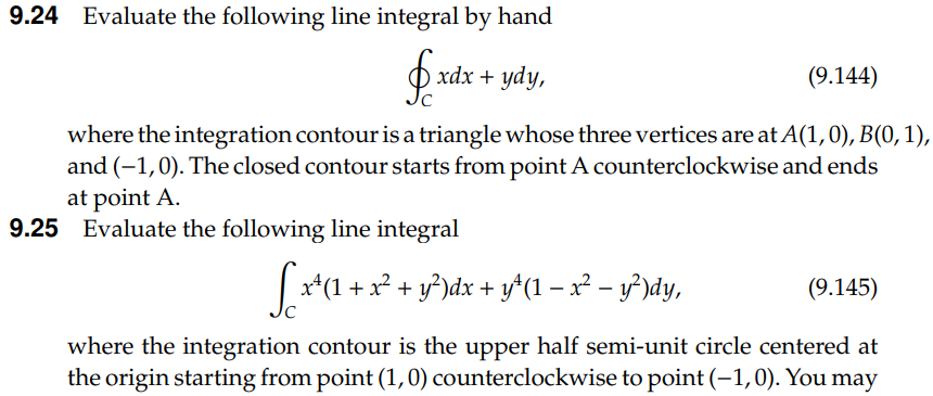 Solved 9.24 Evaluate the following line integral by hand | Chegg.com