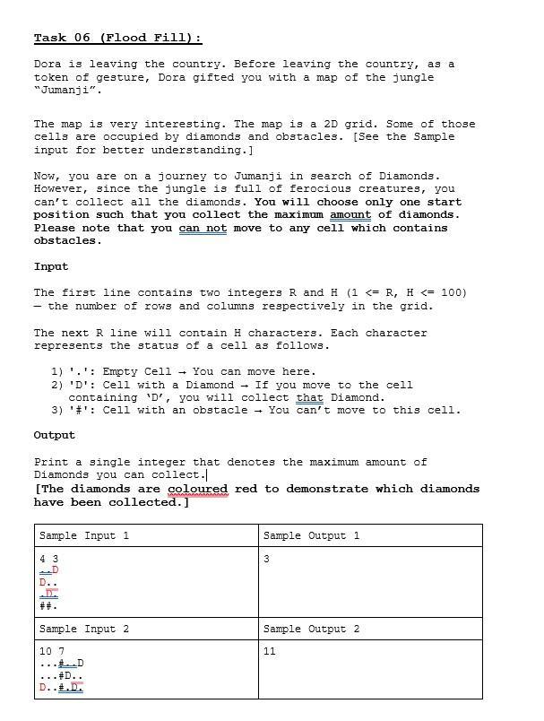 Solved Task 06 (Flood Fill): Dora is leaving the country. | Chegg.com