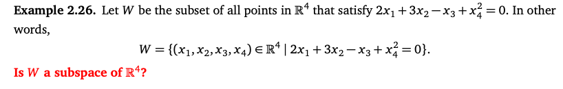Solved Example 2.26. Let W be the subset of all points in R4 | Chegg.com