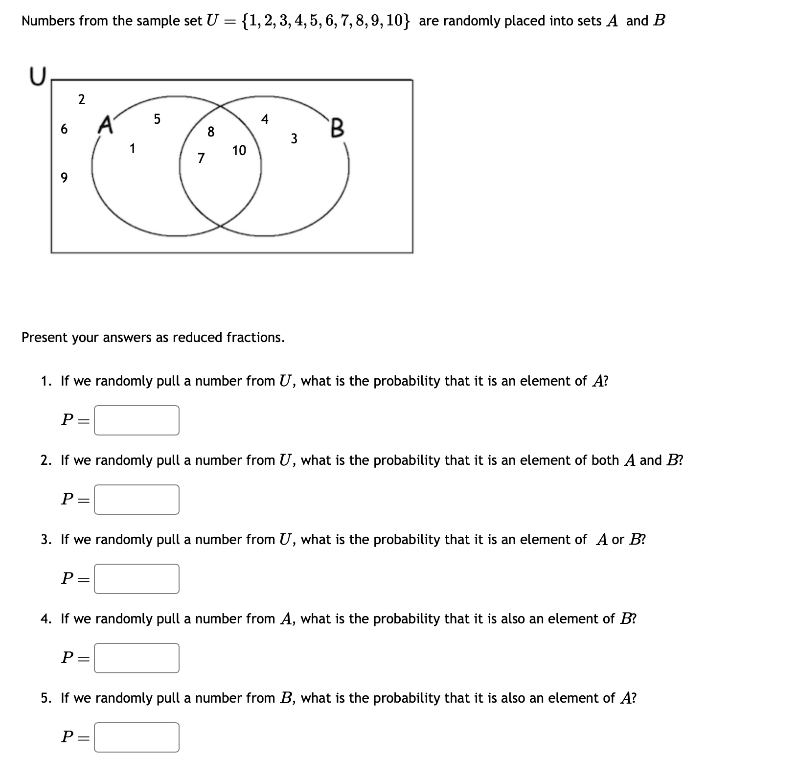 Solved Numbers from the sample set U={1,2,3,4,5,6,7,8,9,10} | Chegg.com