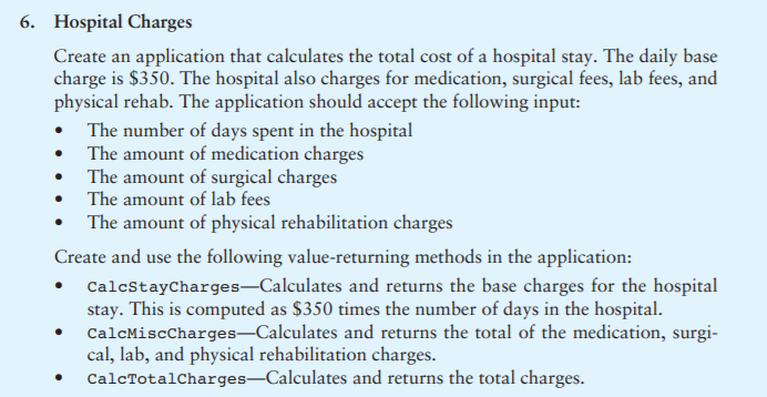 Solved 6. Hospital Charges Create an application that | Chegg.com