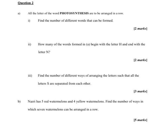 Solved Question 2 a) All the letter of the word | Chegg.com