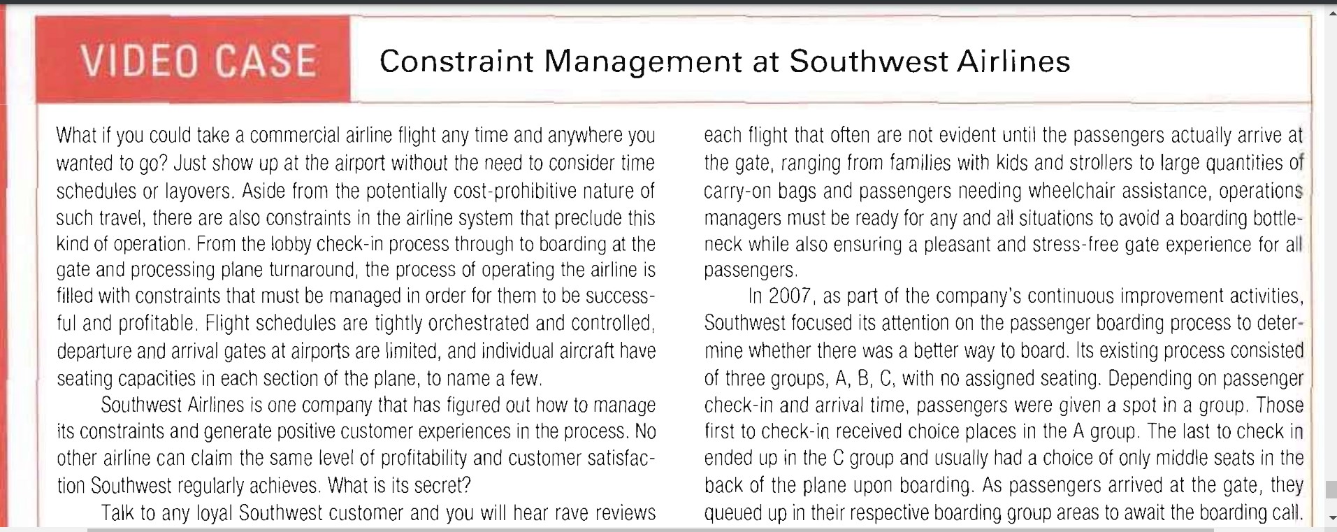 Solved Constraint Management at Southwest | Chegg.com