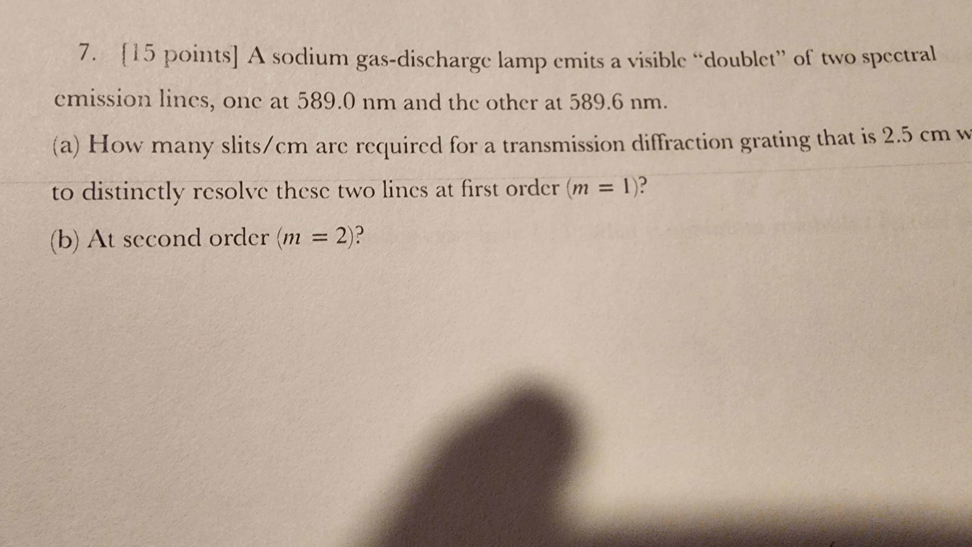 Solved [15 ﻿points] ﻿A sodium gas-discharge lamp emits a | Chegg.com