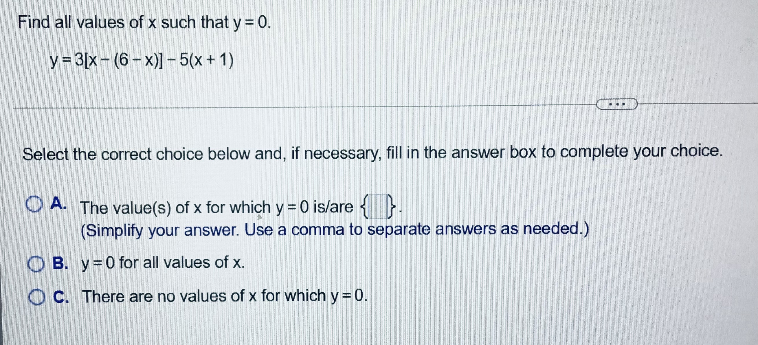 Solved Find all values of x such that y=0. | Chegg.com