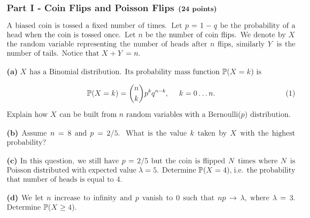 Solved Part I - Coin Flips and Poisson Flips (24 points) A | Chegg.com