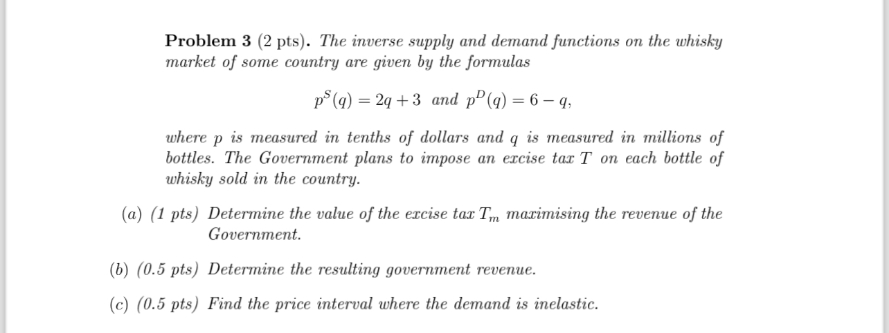 Solved Problem 3 (2 pts). The inverse supply and demand | Chegg.com