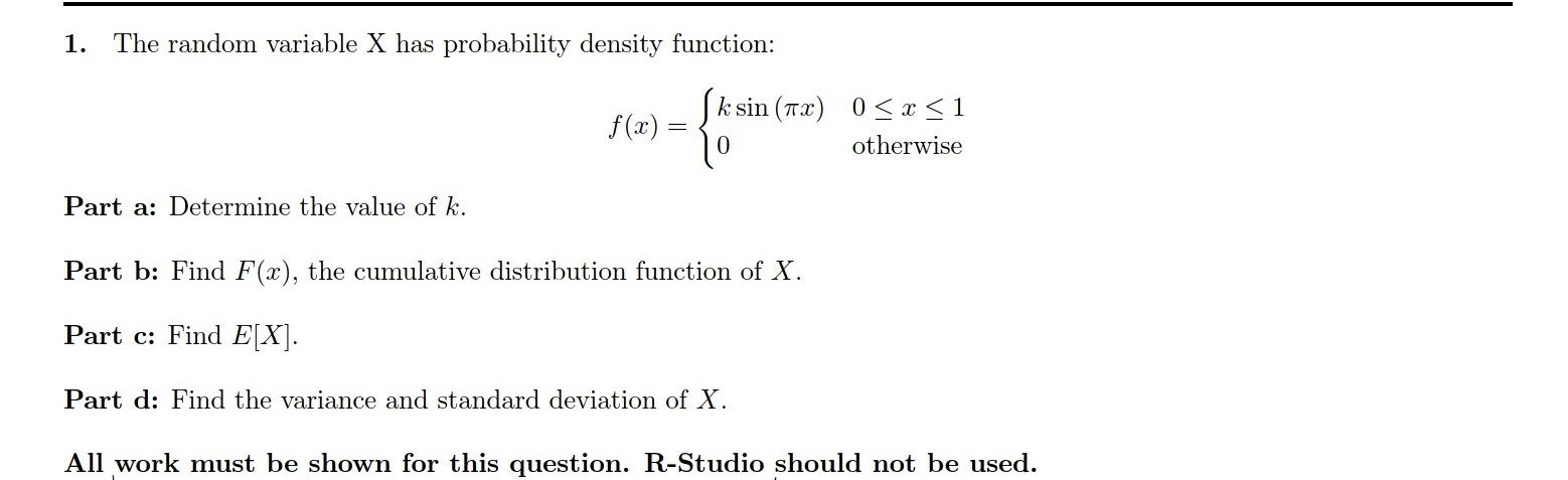 Solved 1. The random variable X has probability density | Chegg.com