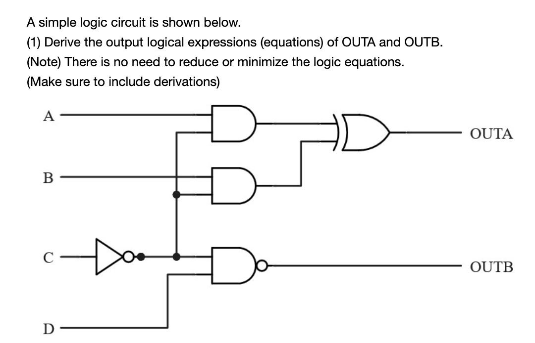 Solved A simple logic circuit is shown below. (1) Derive the | Chegg.com