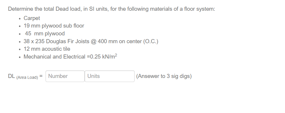 Solved Determine the total Dead load, in SI ﻿units, for the | Chegg.com