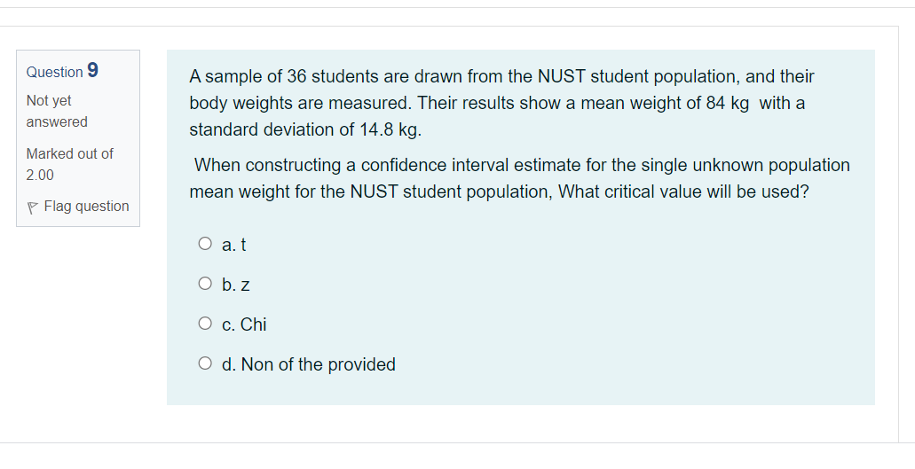Solved Question 9 Not yet A sample of 36 students are drawn | Chegg.com