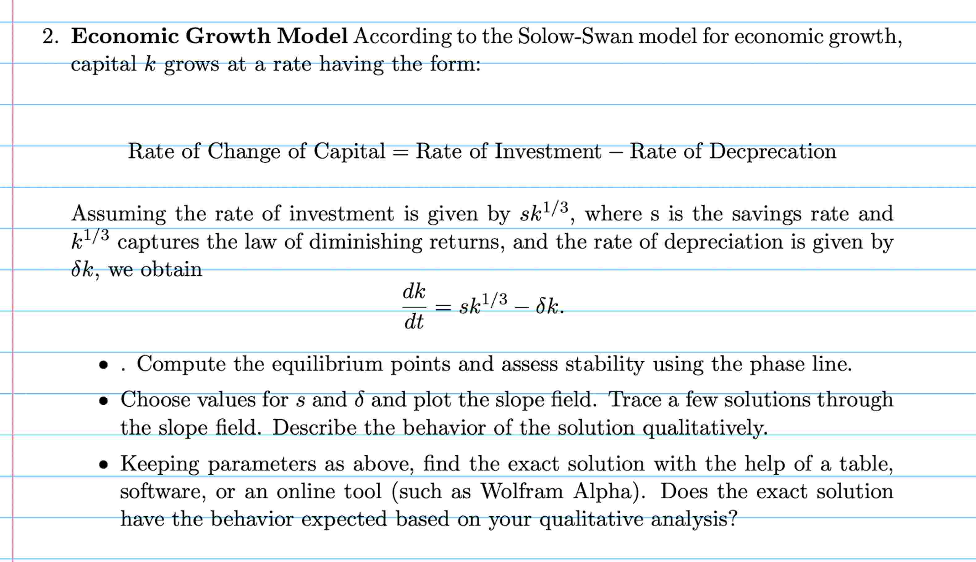 Solved Economic Growth Model According to the Solow-Swan | Chegg.com