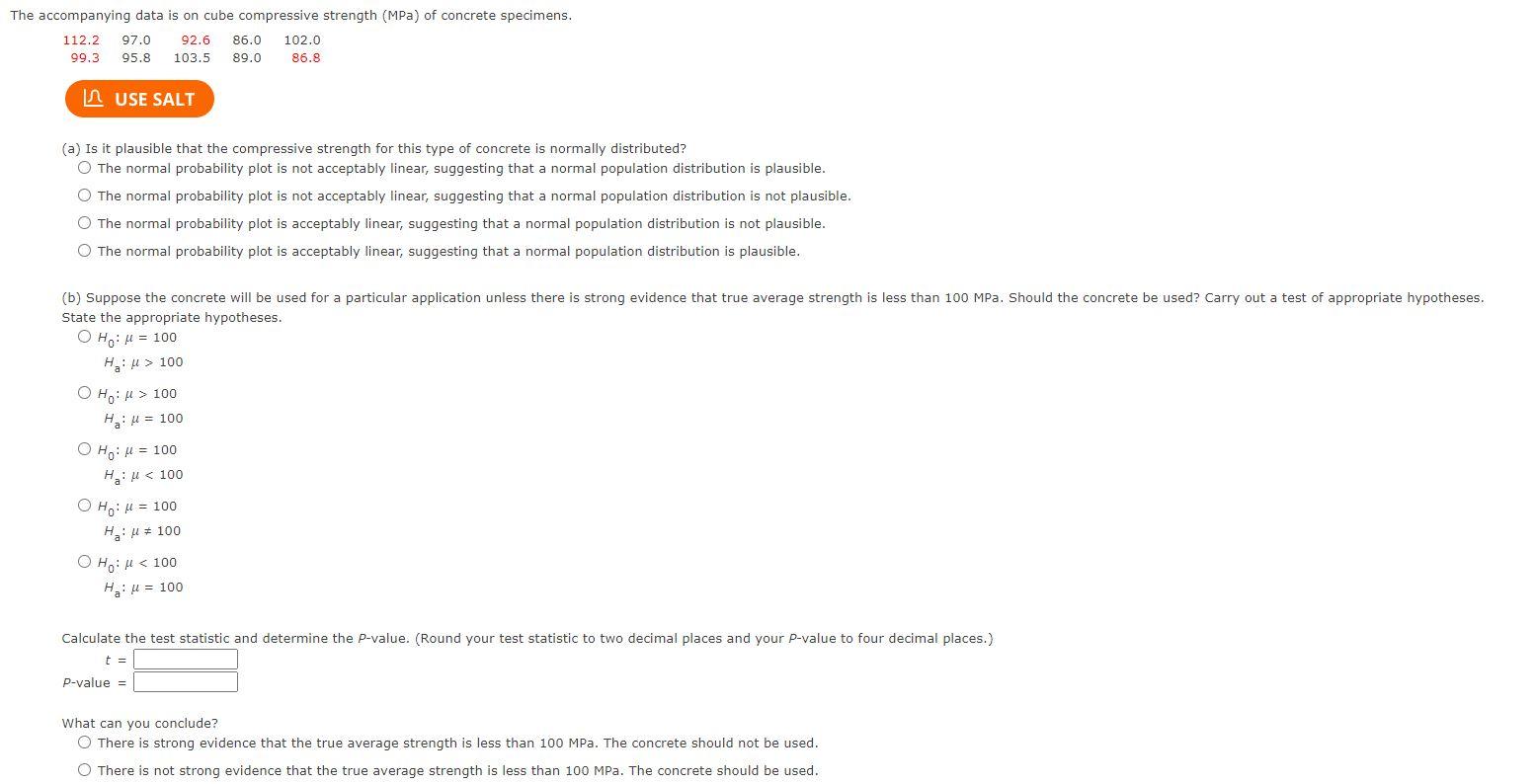 Solved The accompanying data is on cube compressive strength | Chegg.com