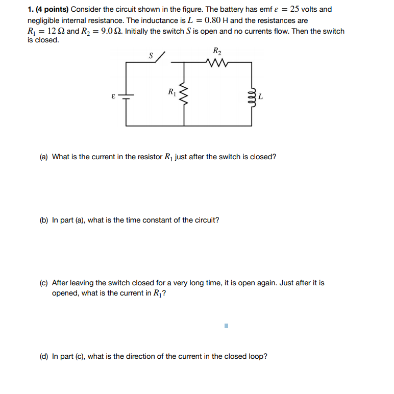 Solved 1. (4 points) Consider the circuit shown in the | Chegg.com