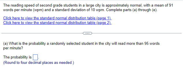 Solved The reading speed of second grade students in a large | Chegg.com