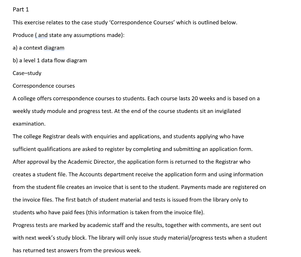 Solved Part 1 This exercise relates to the case study | Chegg.com