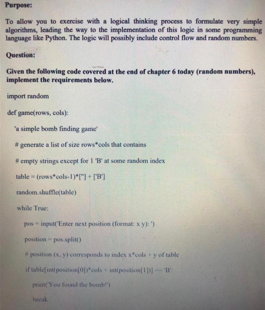 Solved Purpose: To allow you to exercise with a logical | Chegg.com