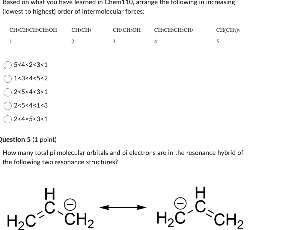 Solved Based on what you have learned in Chem110, arrange | Chegg.com