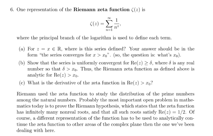 Solved One representation of the Riemann zeta function ζ(z) | Chegg.com