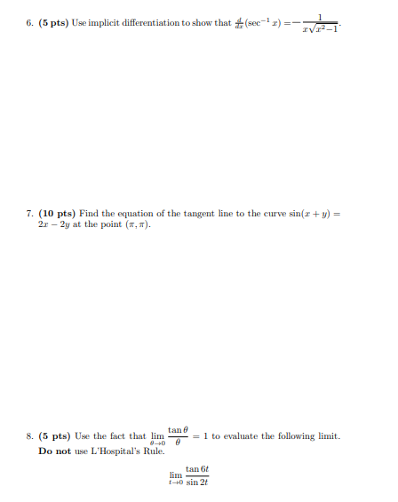 Solved 6. (5 pts) Use implicit differentiation to show that | Chegg.com Solved 6. (5 pts) Use implicit differentiation to show that | Chegg.com