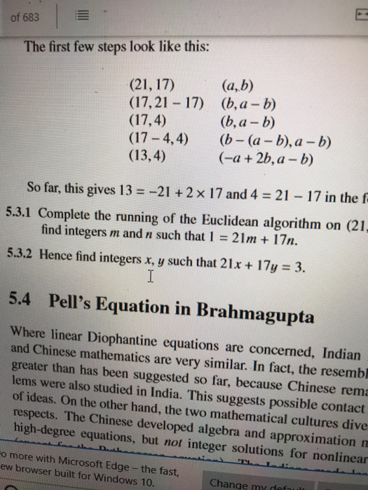 Solved of 683 The first few steps look like this: (21, 17) | Chegg.com