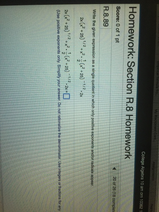 Solved College Algebra 10 Am Homework Section R 8 Homework