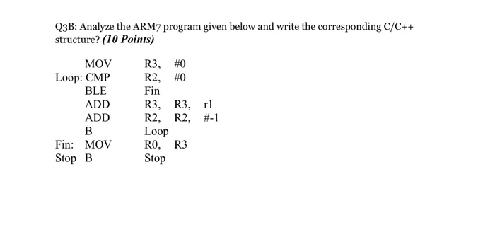 Solved Q3b Analyze The Arm7 Program Given Below And Write