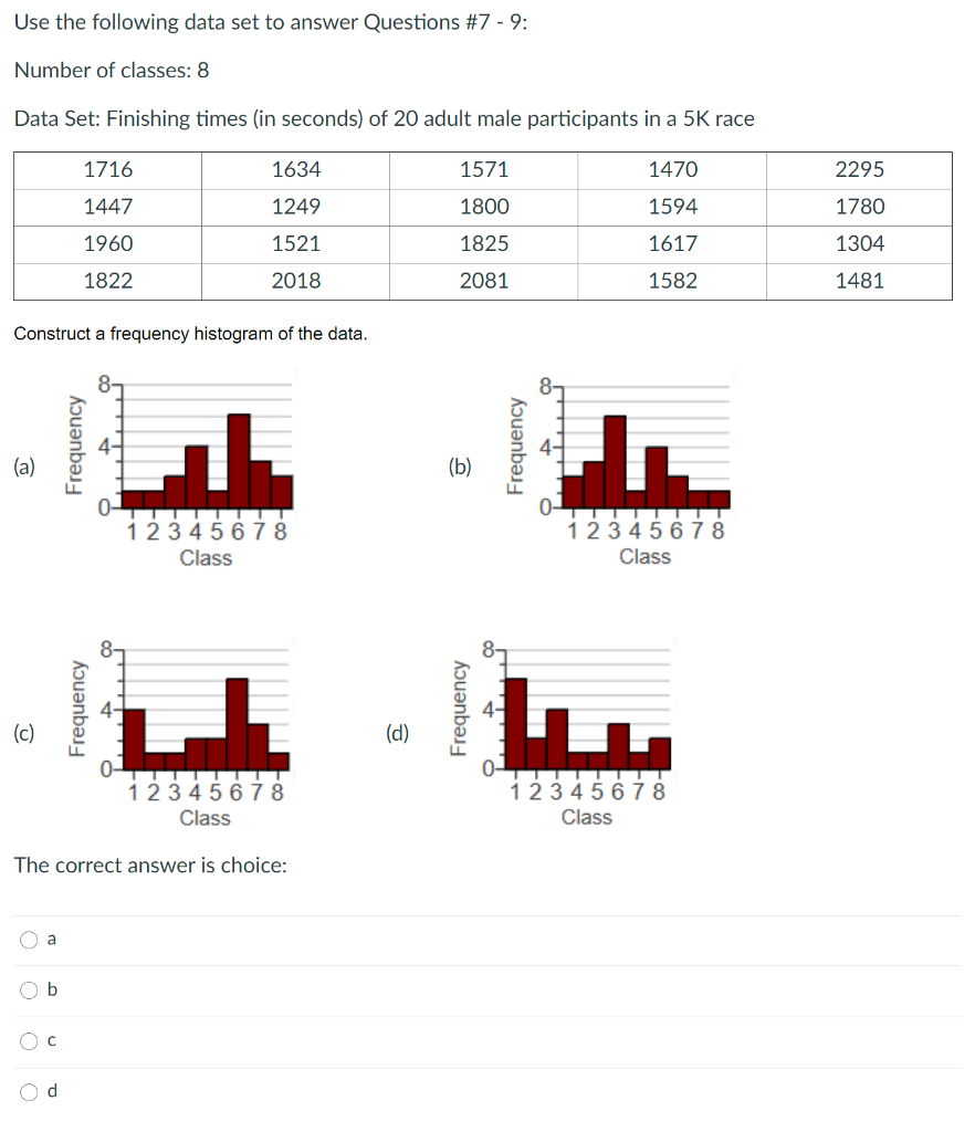 Solved Use the following data set to answer Questions #7 - | Chegg.com