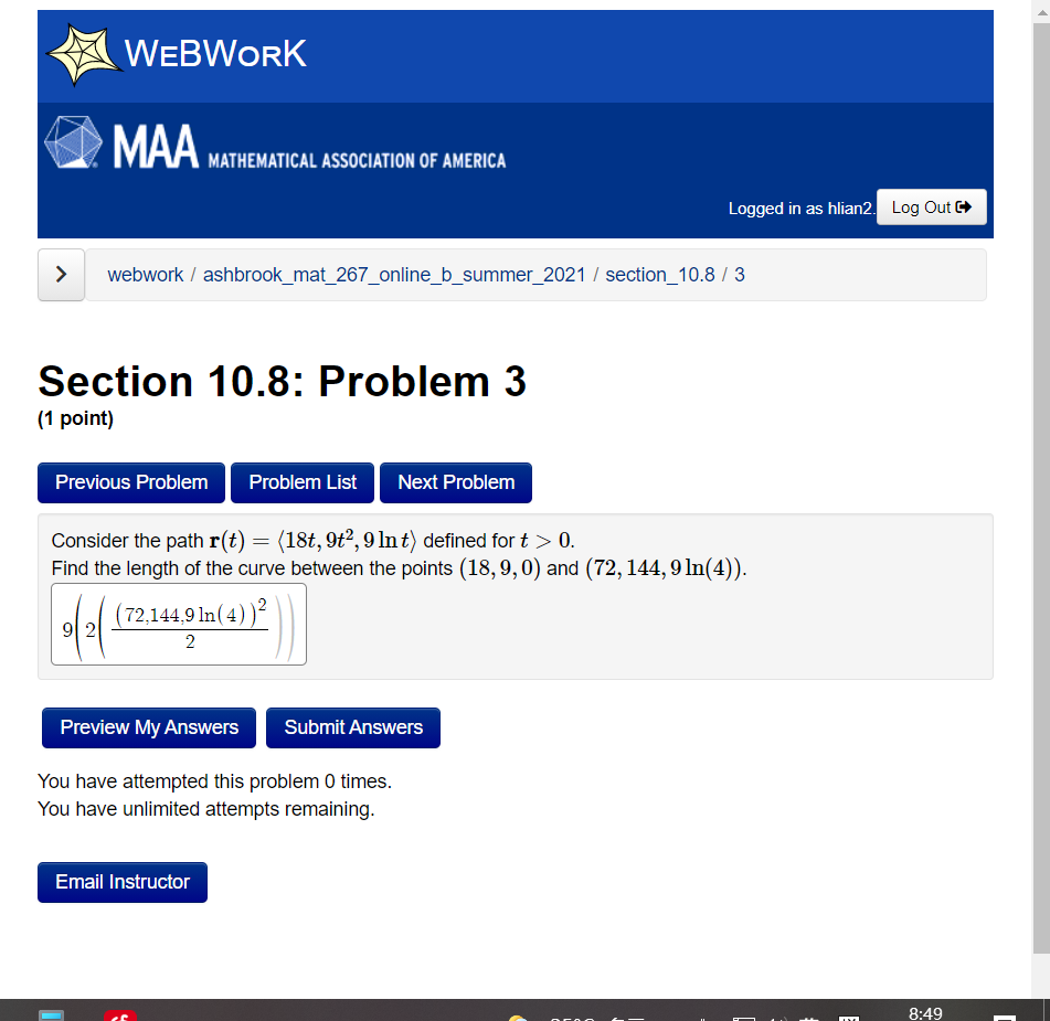Solved WEBWORK MAA MATHEMATICAL ASSOCIATION OF AMERICA | Chegg.com