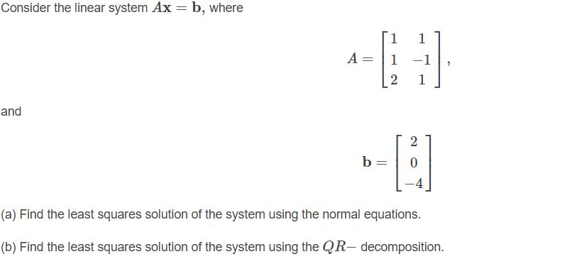 Solved Consider the linear system Ax b, where A-1 2 1] and 0 | Chegg.com