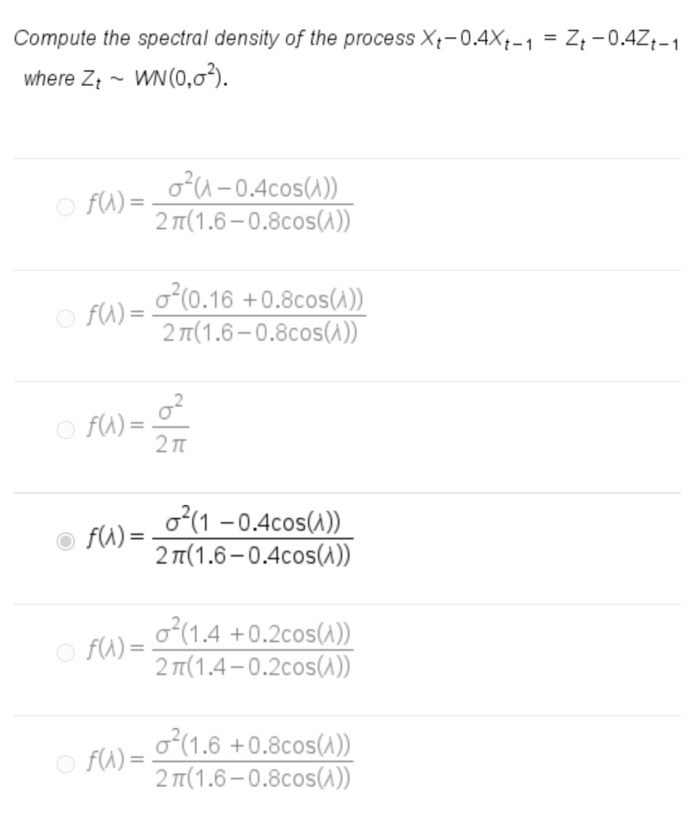 Solved Compute the spectral density of ARMA process | Chegg.com