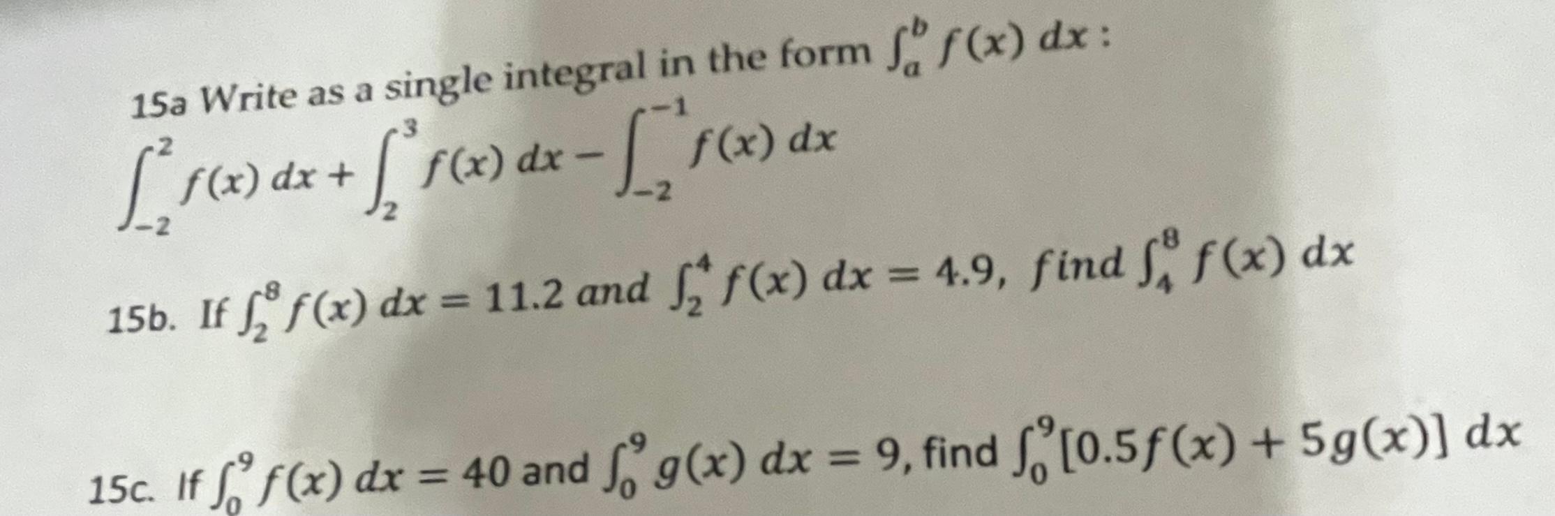 Solved 15a Write as a single integral in the form J. f(x) | Chegg.com