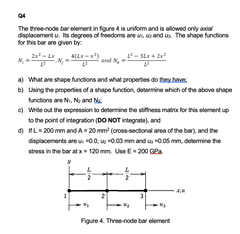 Solved Q4 The three-node bar element in figure 4 is uniform | Chegg.com