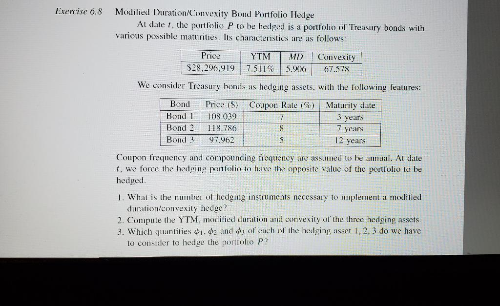 Exercise 6.8 Modified Duration/Convexity Bond | Chegg.com