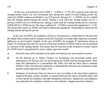 Stock-Price Beta Estimation for Google, Inc. | Chegg.com