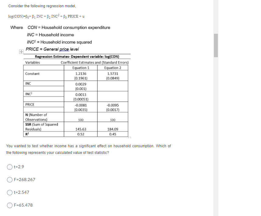 Solved Consider the following regression model, | Chegg.com