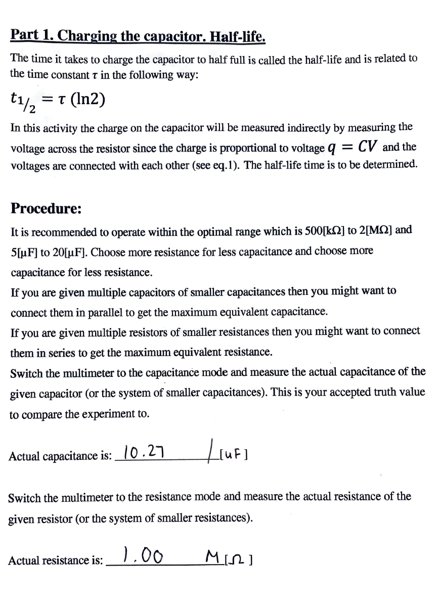 Solved Experiment #5: RC Circuits, Determination of the | Chegg.com