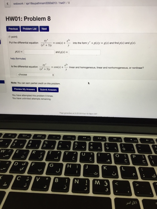 Solved webwork/ spr18supathmam3350s013/hwo1/ HW01: Problem 8 | Chegg.com