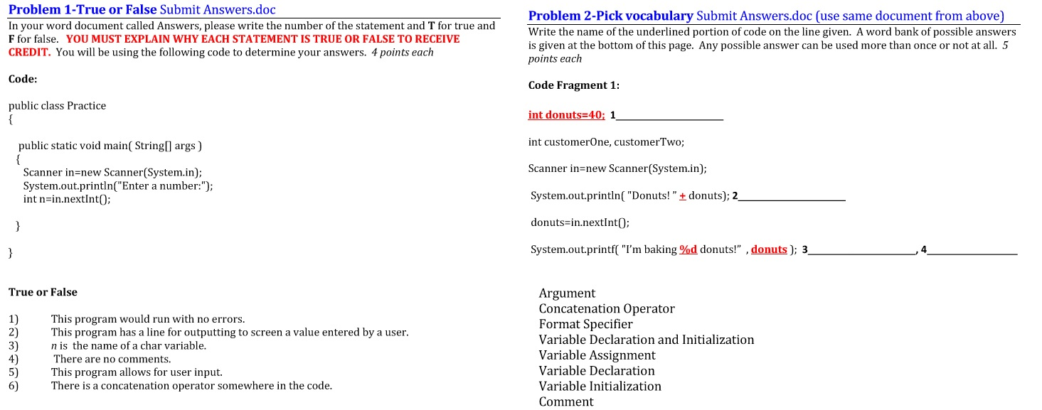 Solved Problem 1-True or False Submit Answers.doc In your | Chegg.com