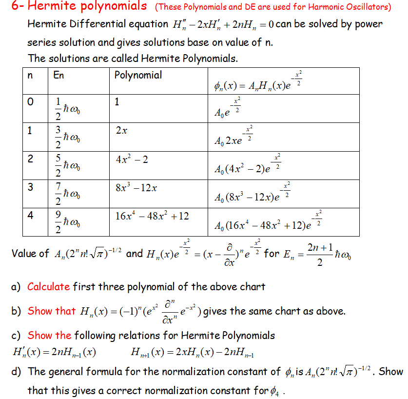 6 Hermite Polynomials These Polynomials And De Are