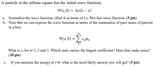 Solved A particle in the infinite square has the initial | Chegg.com