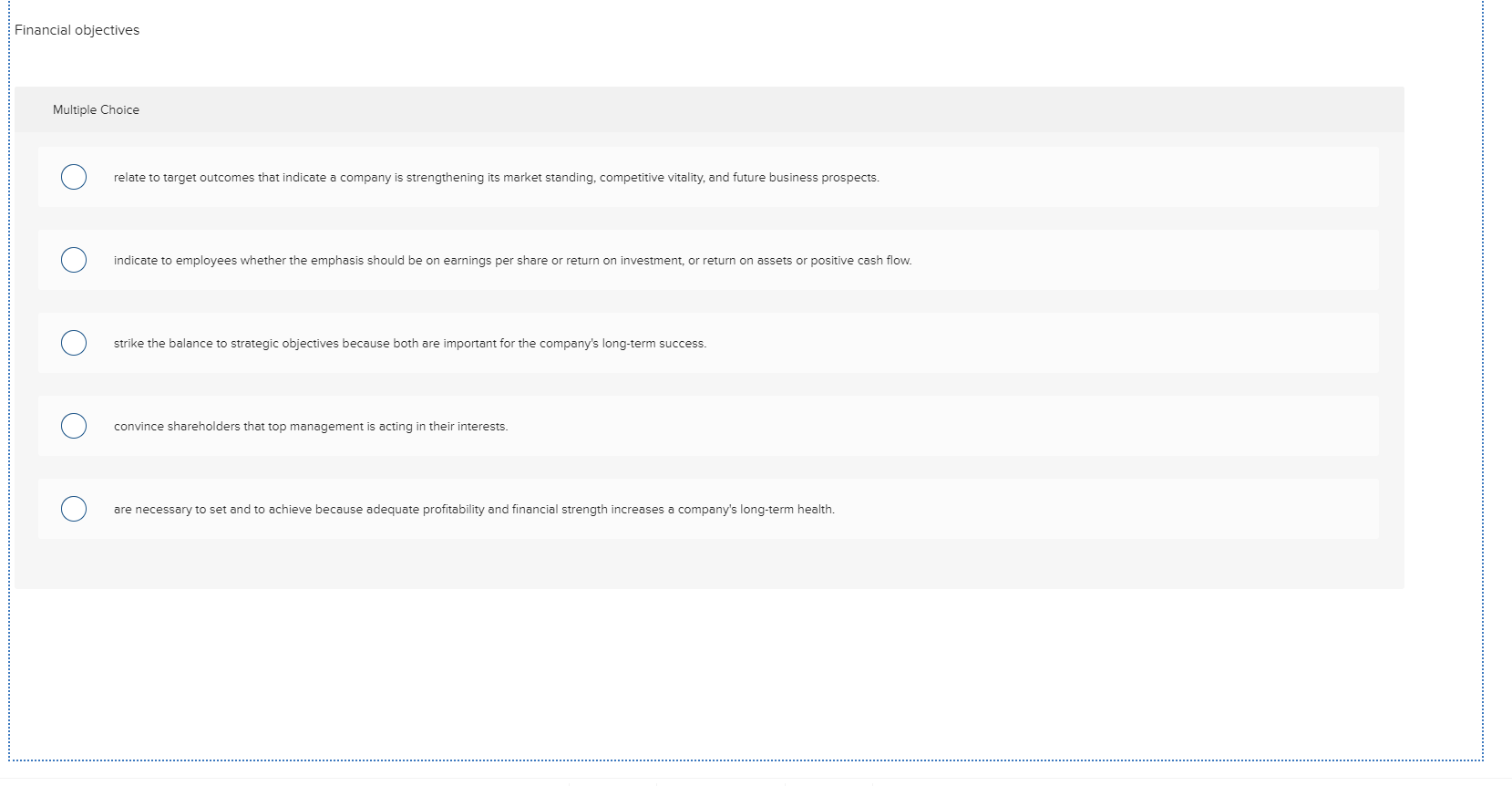 Solved Financial objectives Multiple Choice 0 relate to | Chegg.com