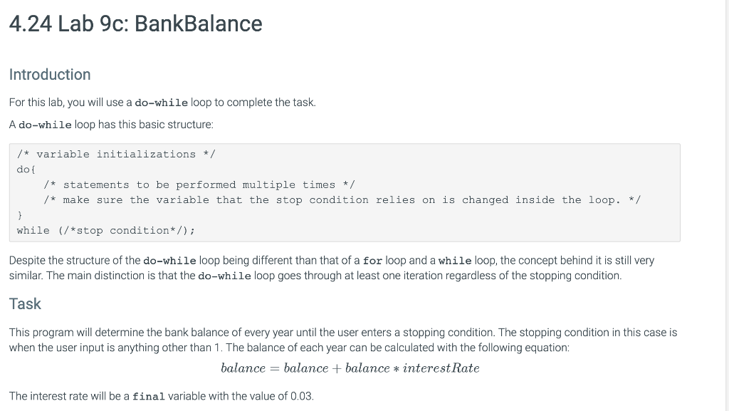 Solved 4.24 Lab 9c: BankBalance Introduction For this lab, | Chegg.com