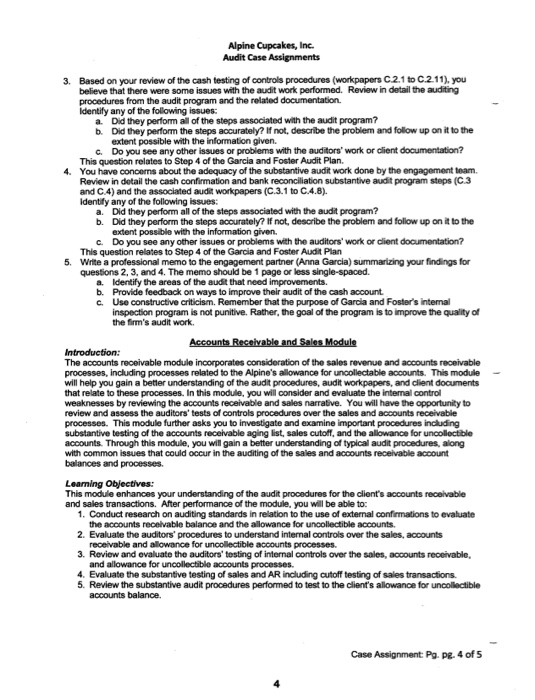 Alpine Cupcakes, Inc. Audit Case Assignments 3. Based | Chegg.com